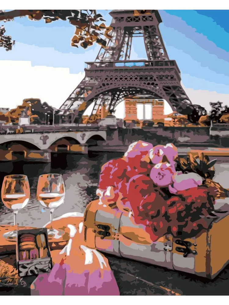 Картина по номерам Эйфелева Башня Париж на деревянном подрамнике 40х50 ...