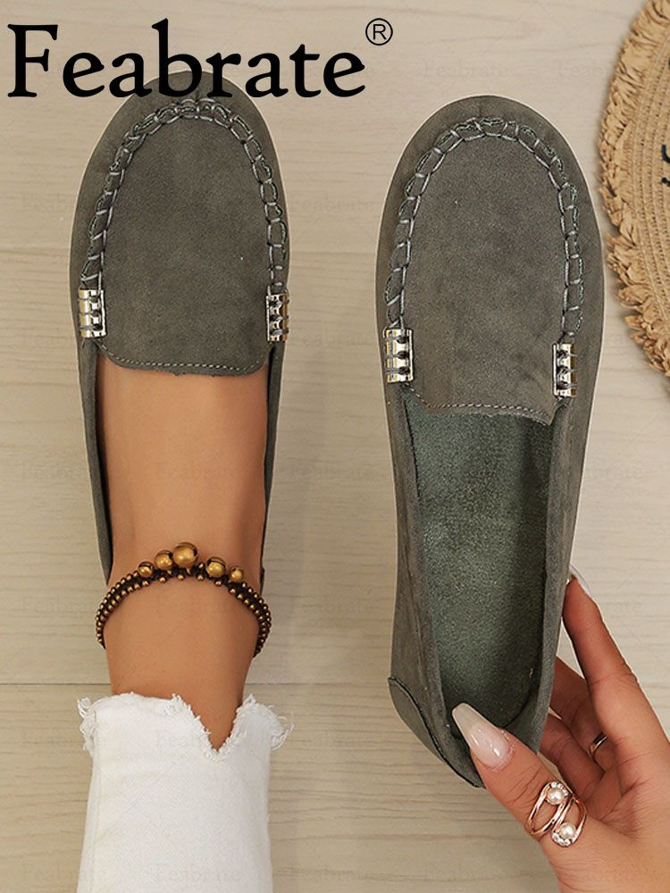 Мокасины Женский Feabrate серый, размер 41 Без застёжки Вышивка Лето Легкая модель, Мягкая ...