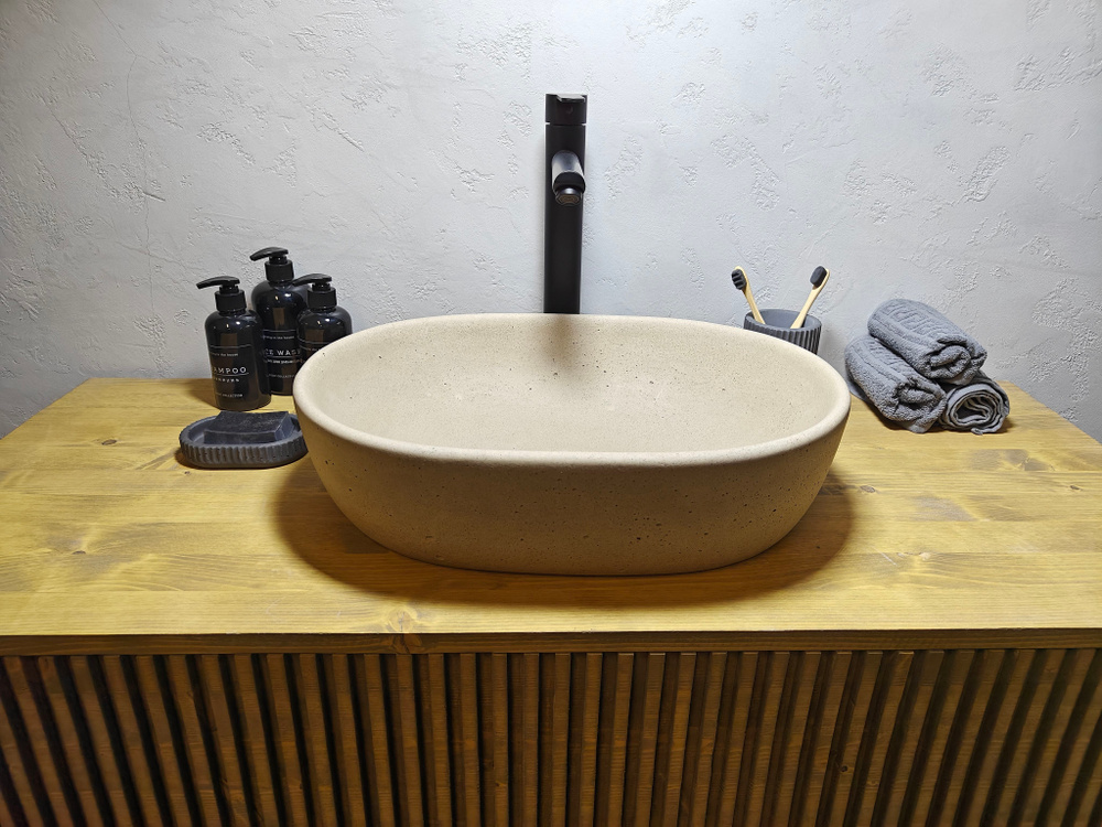 Раковина накладная для ванной из бетона SIMI PERLA Светло-бежевый ...