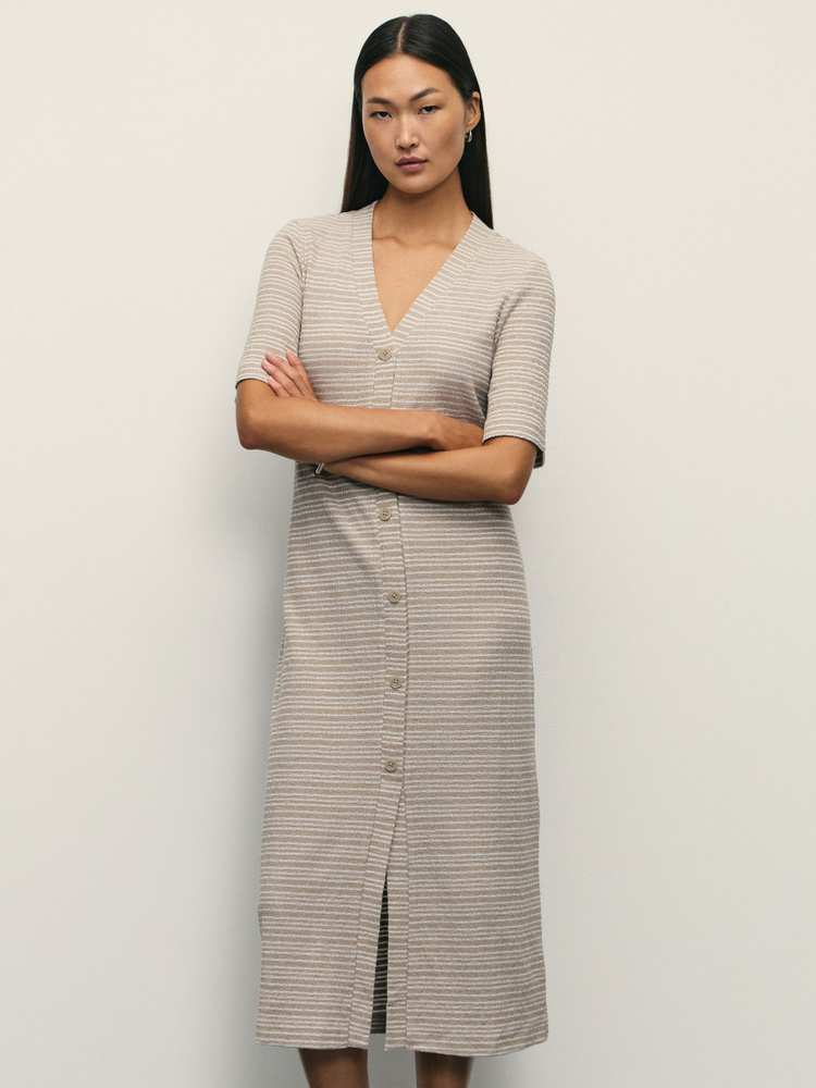 Платье Женский Zarina бежевый прямое Повседневный Короткий Полиэстер, Хлопок, размер 46 Пуговицы ...