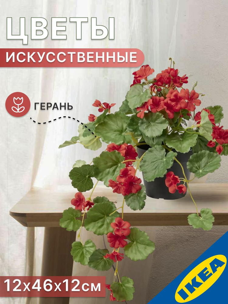 Искусственное растение в горшке Герань 12х46х12 см зеленый/красный IKEA FEJKA ФЕЙКА купить на ...