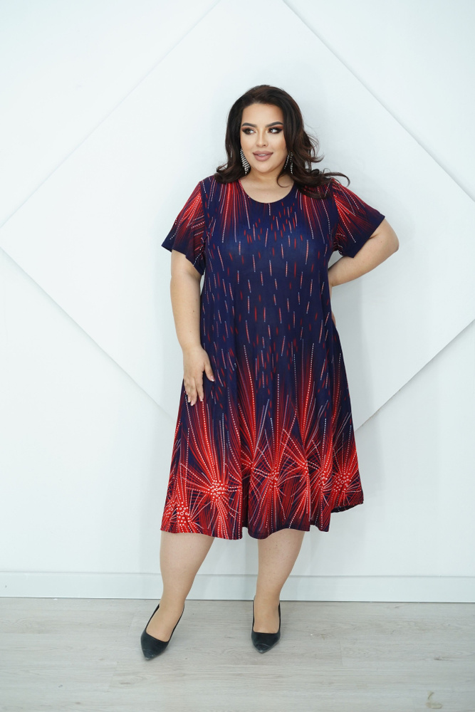 Платье Женский Assorti-moda красный Повседневный Короткий Трикотаж, размер 60 Без застежки А ...