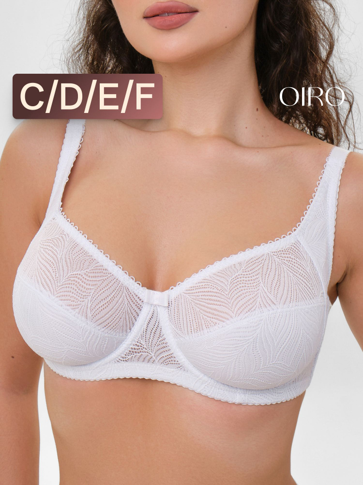 Бюстгальтер Женский OIRO на косточках, с мягкой чашкой, размер 85D белый муар Нейлон, Спандекс ...