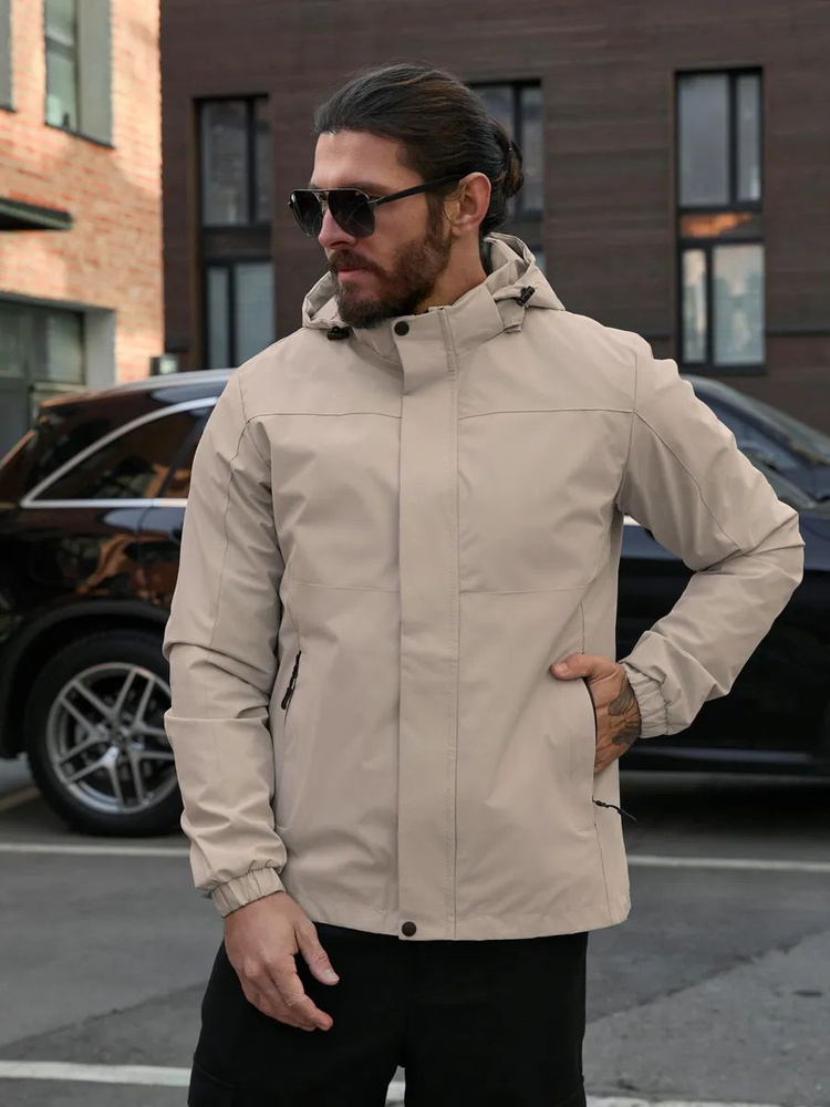 Ветровка Мужской KINGSO MENS Карманы темно-бежевый Полиэстер, размер 54 Длинный Демисезон ...
