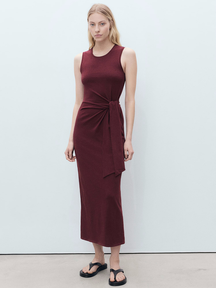 Платье Женский MANGO серовато-красный Повседневный Хлопок, размер 42, 44 купить c доставкой на ...