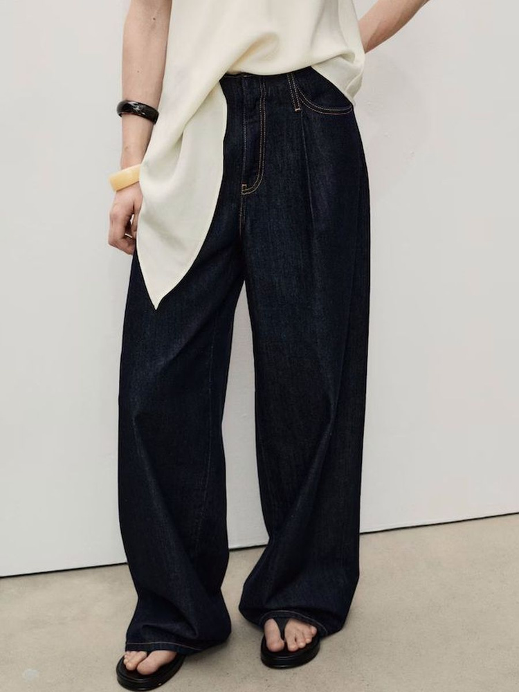 Брюки Женский MANGO синий Хлопок, размер 42, 44 Лето Турция купить c ...