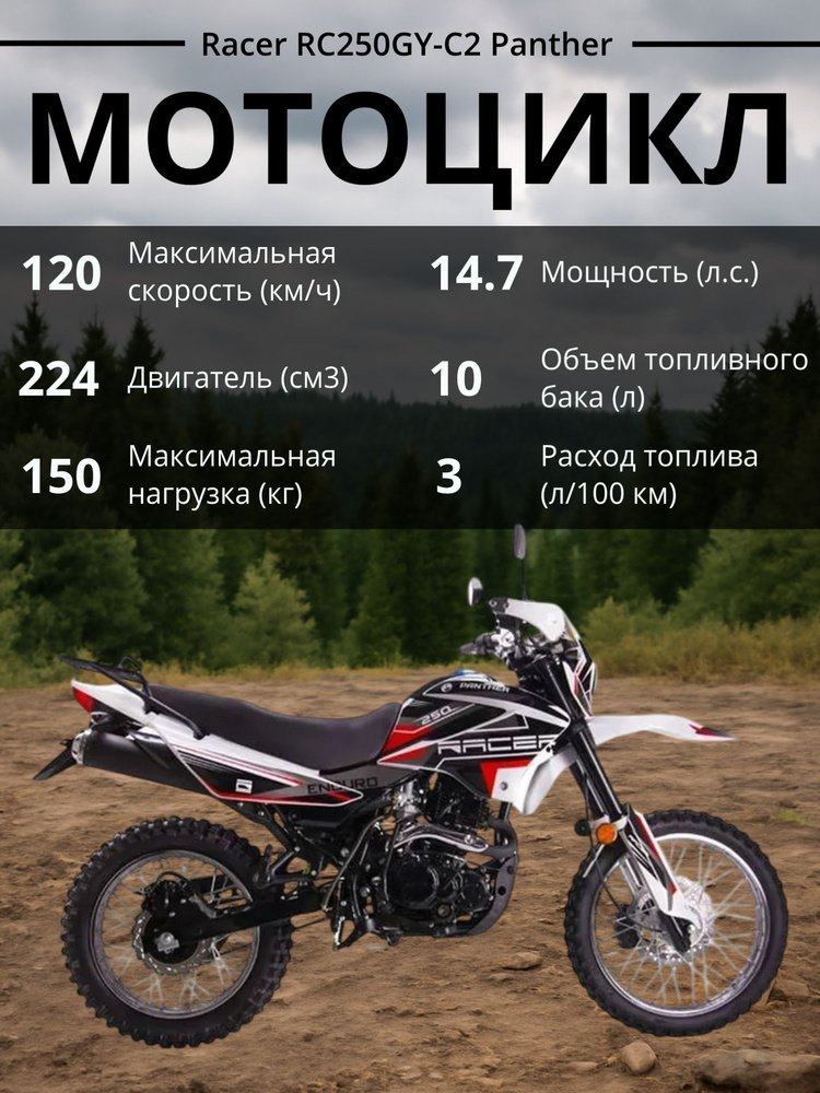 Мотоцикл эндуро для взрослых Racer RC250GY-C2 Panther 4 тактный ,Бак 10 ...