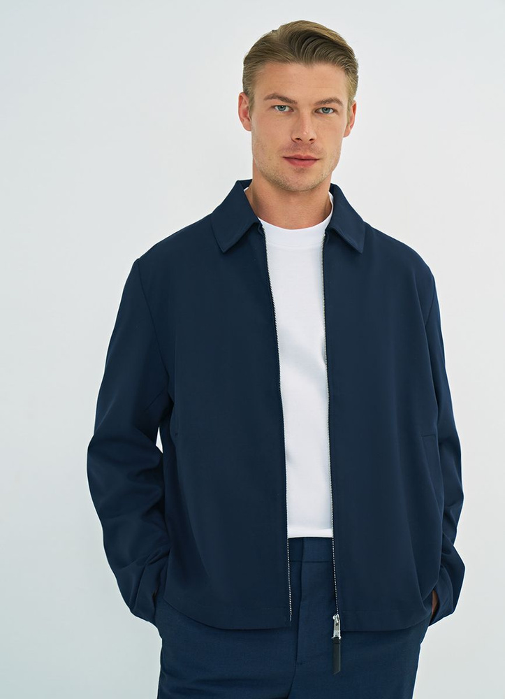 Куртка Мужской O'STIN Карманы темно-синий Текстиль, размер 48 Длинный На любой сезон ...