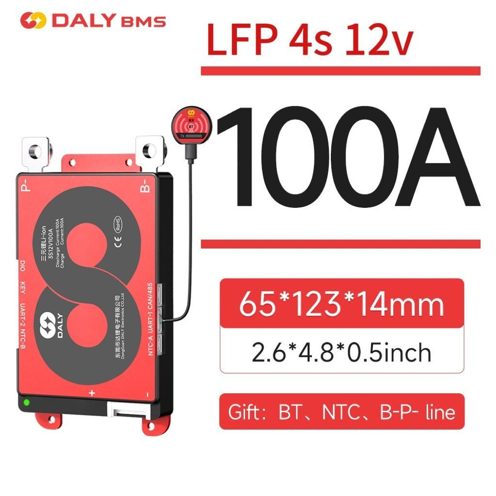 DALY SMART BMS 100A Lifepo4 4S 12V Поддержка непрерывного тока 100A с Bluetooth и функцией ...