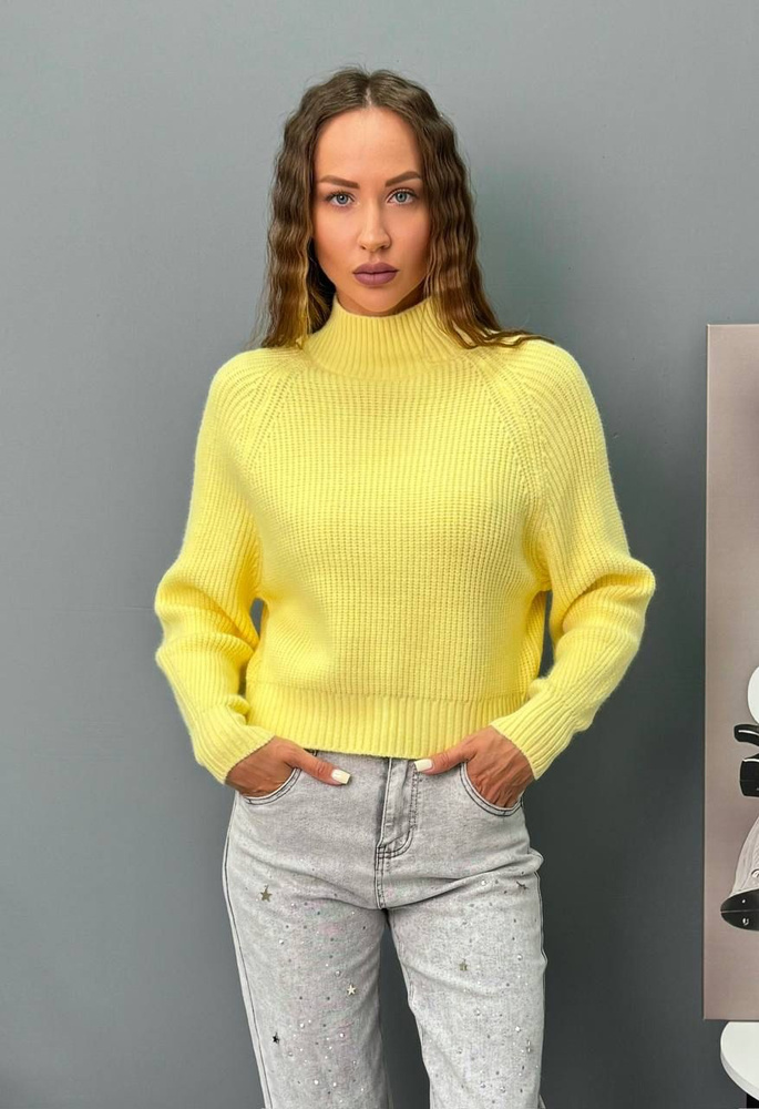 Свитер KK Fashion, женский, жёлтый, из хлопка, хлопковый, из полиэстера ...