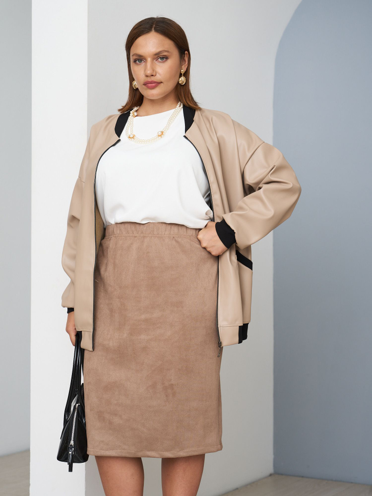 Юбка Женский SPARADA бежевый Смесовая ткань карандаш, размер 60 Резинка Миди Однотонный На любой ...