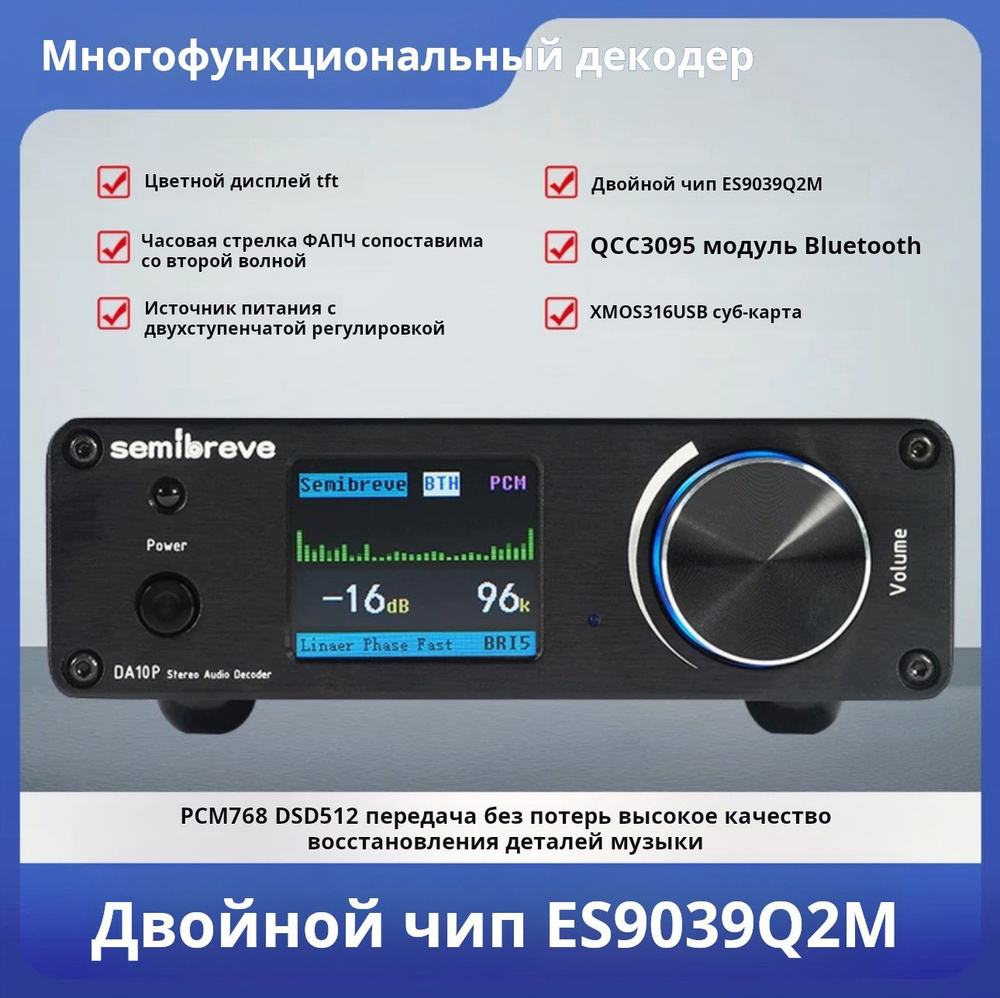 Semibreve DA10P Dual ES9039 DSD512 Bluetooth 5.4 USB Декодер HiFi Fever ...