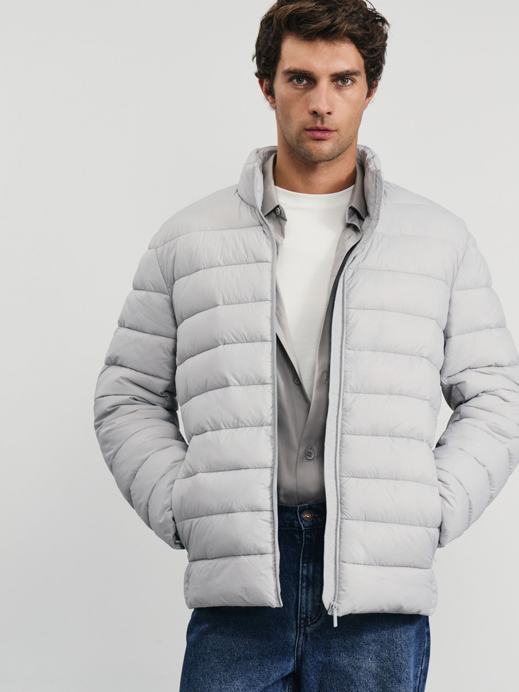 Куртка Мужской Zarina Карманы светло-серый стойка Полиамид, размер 46 Длинный Демисезон прямой ...