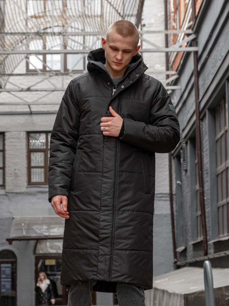 Пальто Мужской Xaska Капюшон, Молния черный матовый капюшон Полиэстер ...