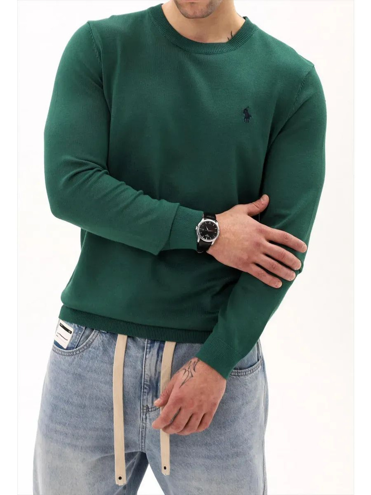 Джемпер Мужской FLOW LAB зеленый Вискоза, Нейлон, размер 46 Без застежки свободный Длинный ...