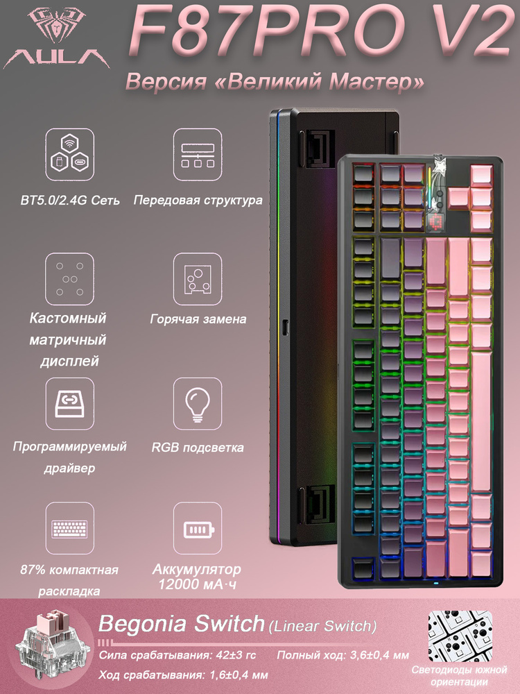 AULA Игровая клавиатура беспроводная AULA F87 PRO V2 механическая ...