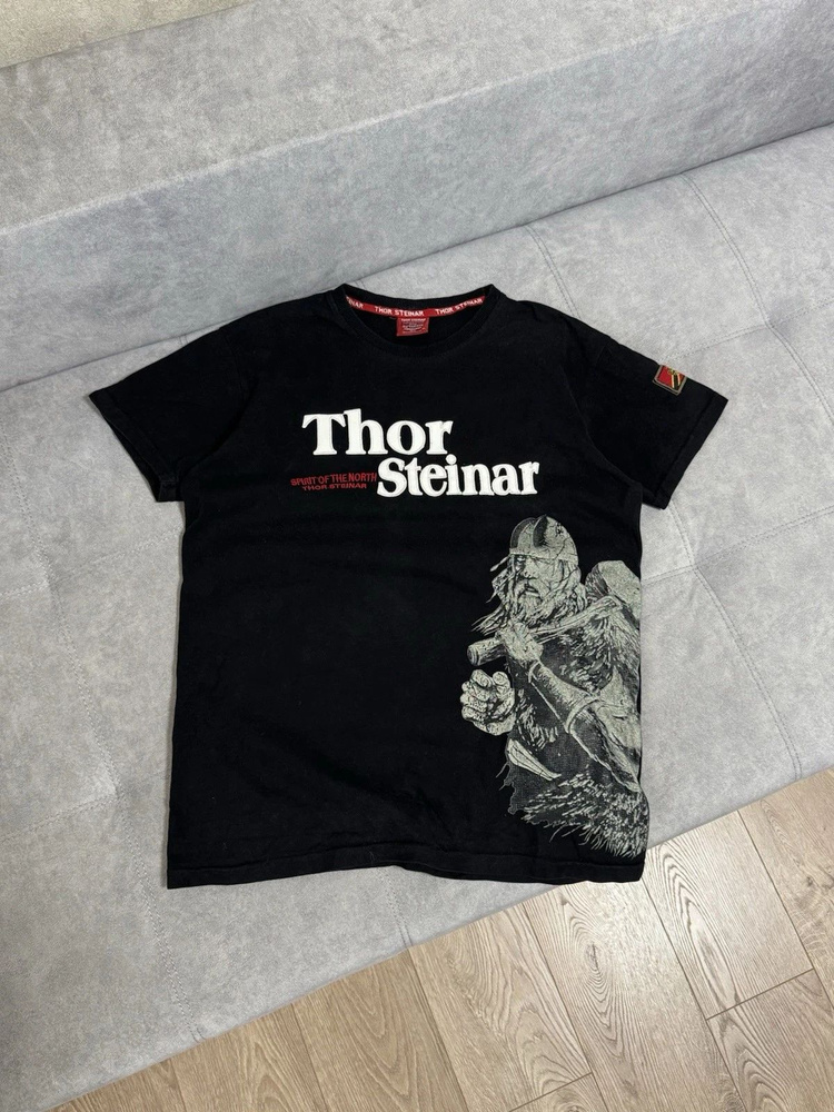 Футболка Мужской, Женский Thor Steinar глубокий черный, белый Короткий, размер 56 Хлопок Логотип ...