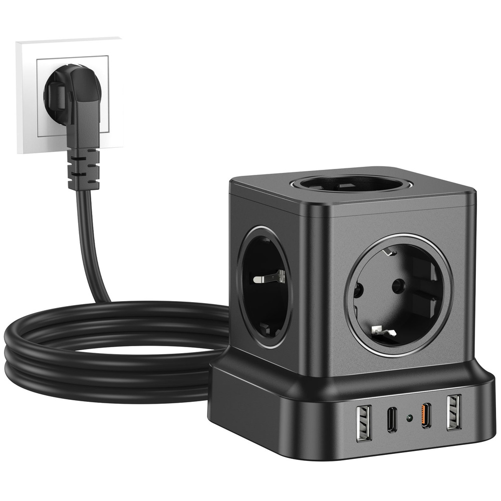 HITRENDS Сетевой фильтр Line Cube с 5 розетками и быстрой зарядкой USB ...