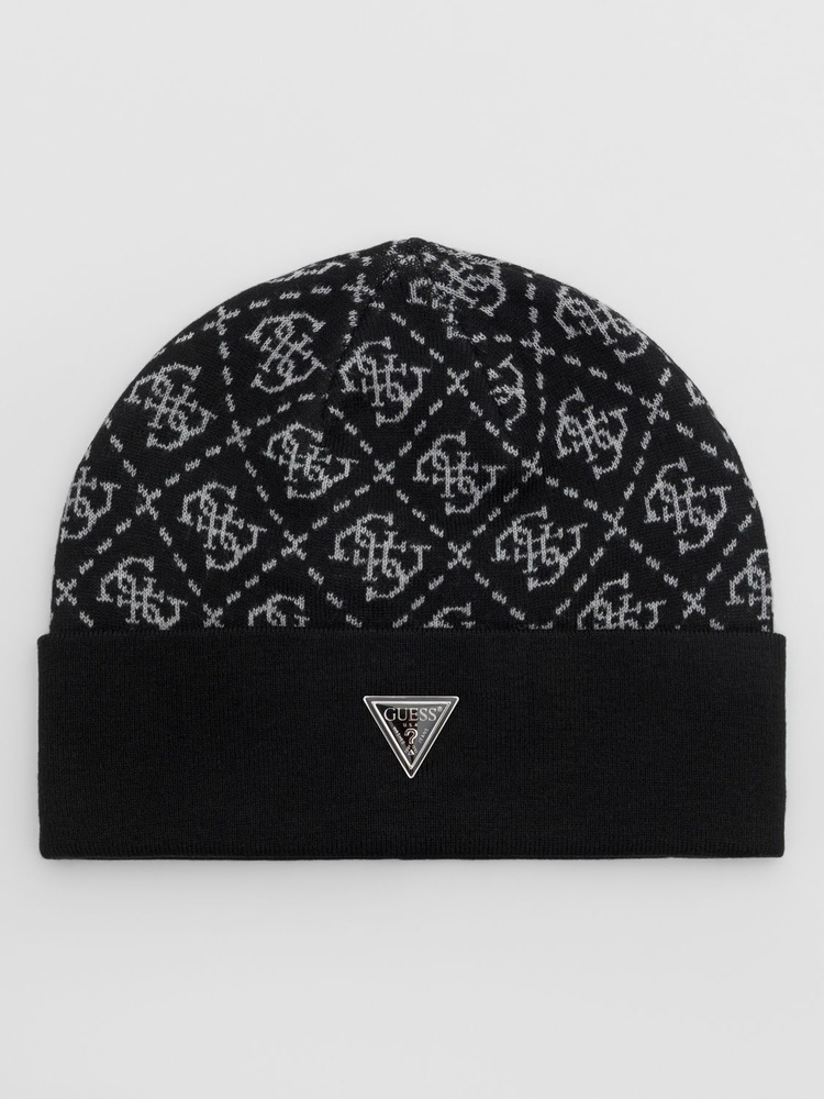 Шапка GUESS 4G BEANIE, мужская, чёрная, шерстяная, из шерсти, для ...