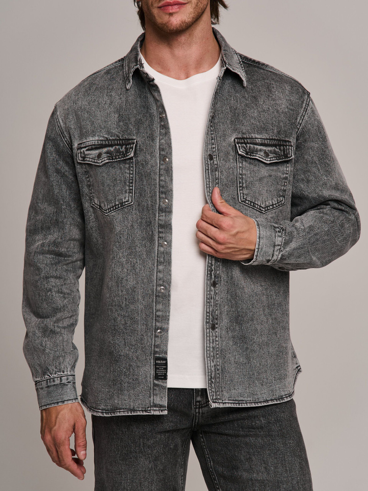 Рубашка Мужской JUST DENIM серый Длинный Хлопок Пояс/ремень Без рисунка ...