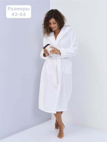 Халат Женский MARU DREAM белый Без застежки, Пояс Полиэстер, Велсофт ...