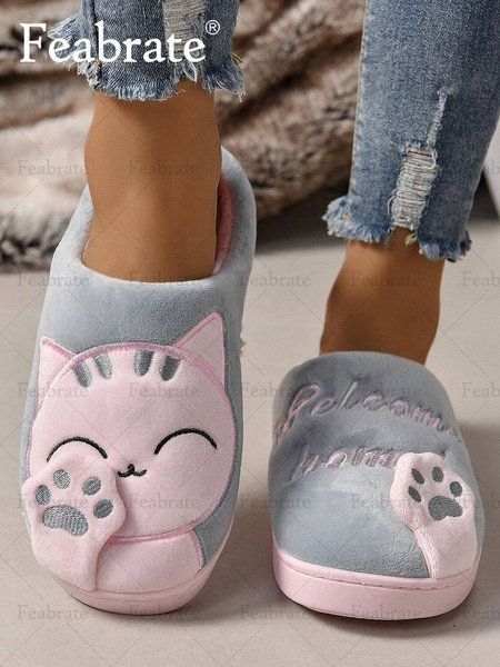 Тапочки Женский Feabrate, размер 38, 39 серый Круглый нос, Толстая подошва Без каблука Без ...