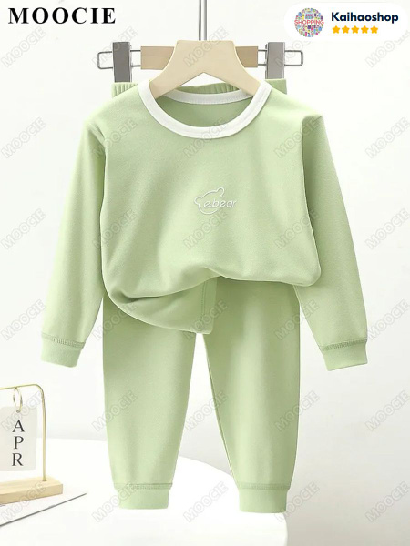 Комплект термобелья Девочки, Мальчики MOOCIE, размер 80 Зима Альпинизм, Бейсбол Хлопок зеленый ...