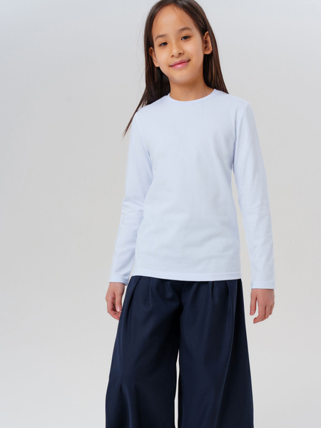 Лонгслив Девочки PlayToday белый Длинный, размер 134 Трикотаж Однотонный Повседневный купить c ...