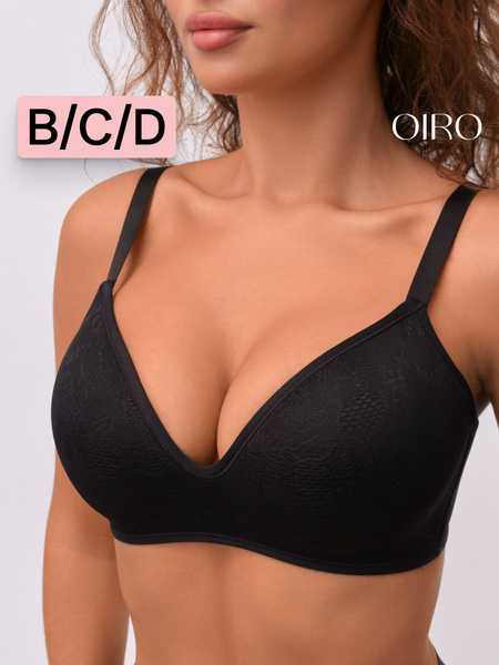 Бюстгальтер Женский OIRO без косточек, формованная чашка, размер 85C черный Нейлон, Эластан ...