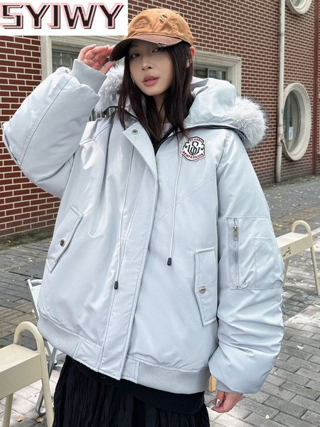 Парка Женский, Мужской SYJWY Необработанный край холодный белый, бэби-голубой Лавсан, размер 40 ...