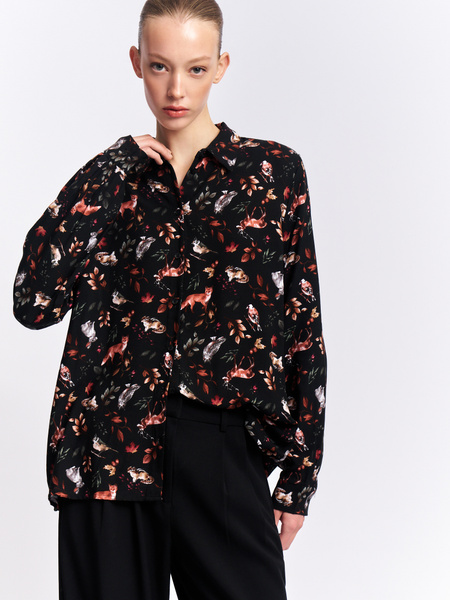 Рубашка Женский Zolla черный Длинный Вискоза, размер 46 Китай, рост 164-176 купить c доставкой ...