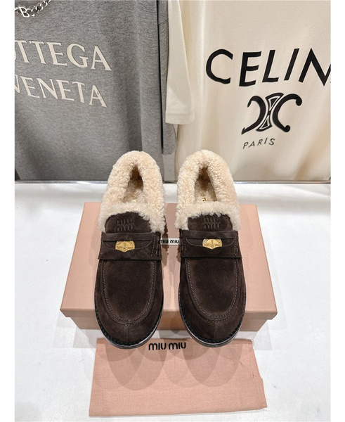 Лоферы Женский Miu Miu кофейный, размер 40 Каблук + платформа Зима 4 Без застёжки Бахрома купить ...