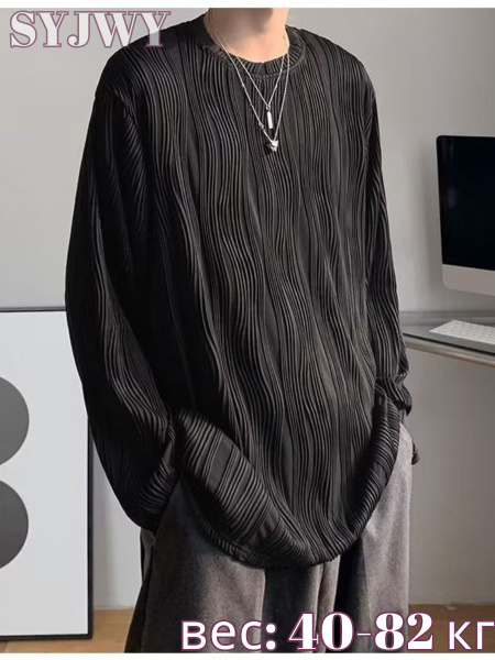 Лонгслив Мужской SYJWY черный Длинный, размер 54 Лавсан Складки полуприлегающий Однотонный ...