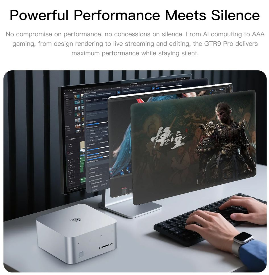Beelink Мини-ПК GTR 9 Pro AI Мини-ПК,16C/32T, 2*10G+2*USB4+Блок питания ...