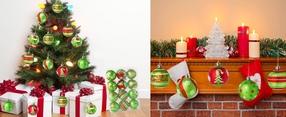 12шт 6-сантиметровых елочных шаров, красные и зеленые блестящие ...