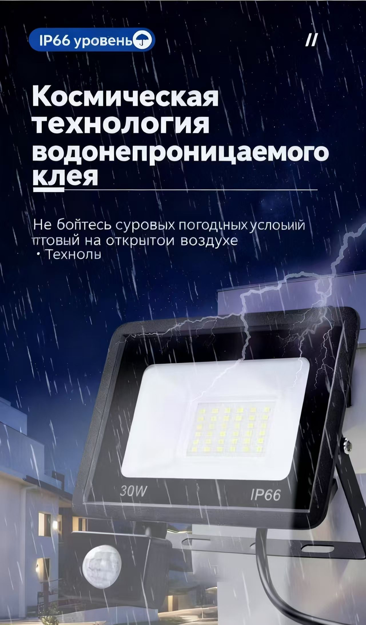 Новое светодиодное освещение с датчиком движения.30 Вт 6500 К, IP66 купить на OZON по низкой ...