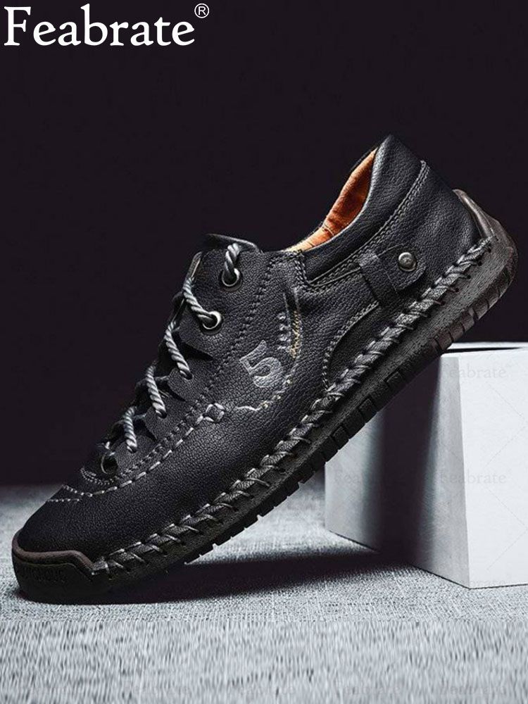 Мокасины Мужской черный, размер 41 Шнурки Вышивка На любой сезон Закрытый нос, Легкая модель ...