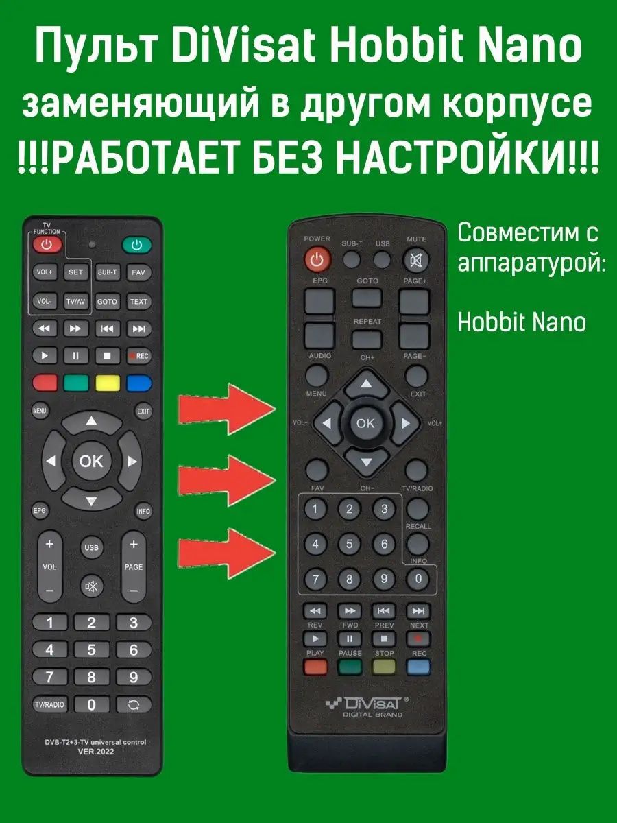 Пульт заменяющий пульт Hobbit Nano для DVB-T2 DiVisat купить на OZON по ...