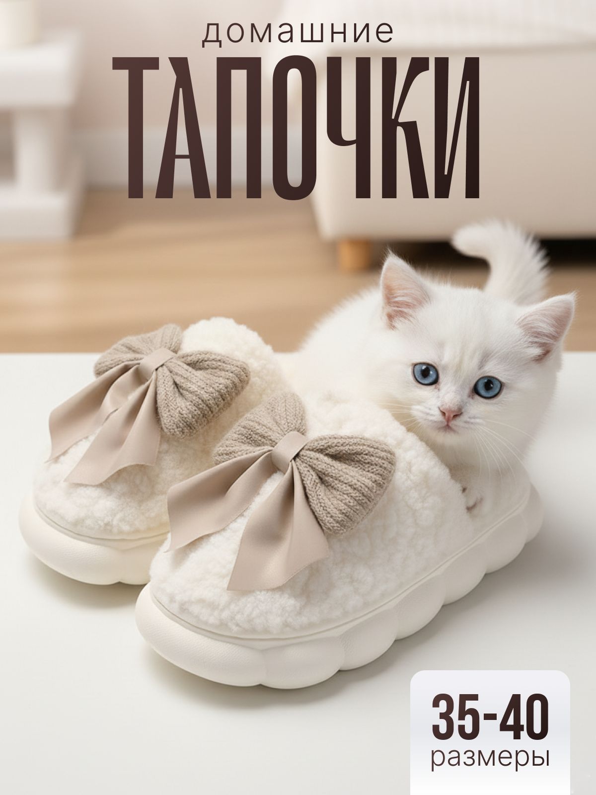 Тапочки Женский Mr. & Mrs. Tapkin, размер 38, 39 R (средняя) белый ...