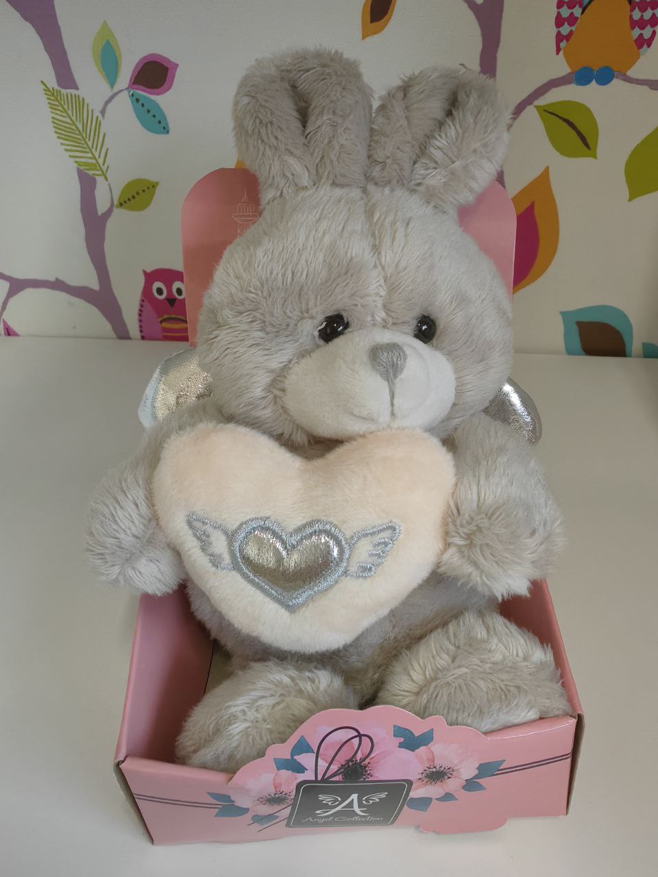 Мягкая игрушка Angel Collection Валентинка Серый зайка, 14 см 681543 ...