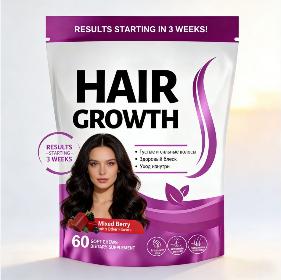 Hair Growth Soft Chews с биотином и витаминами C и E для роста и ...
