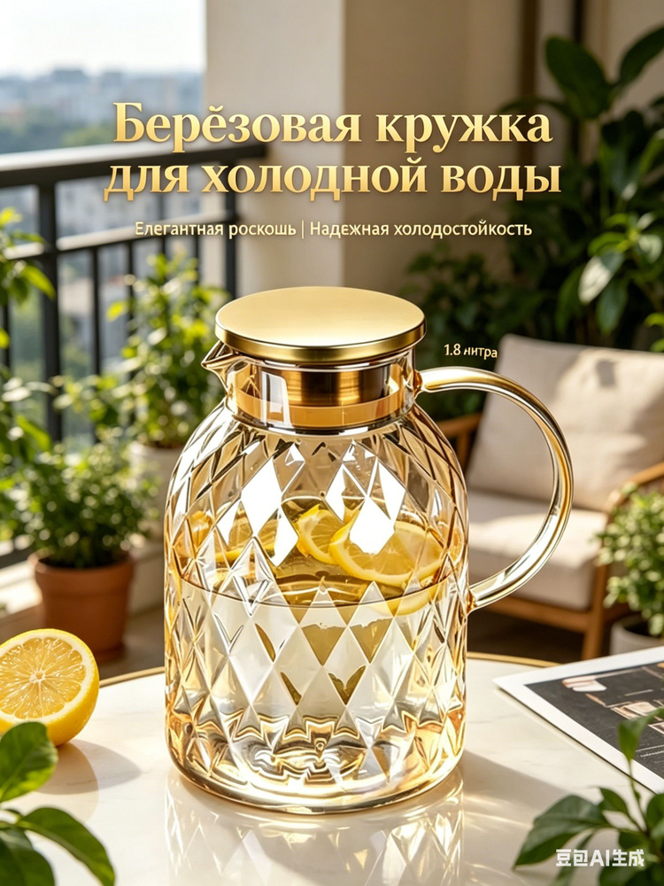 Кувшин "графин темное стекло с рисунком ромб с крышкой и фильтром", 1.8 ...