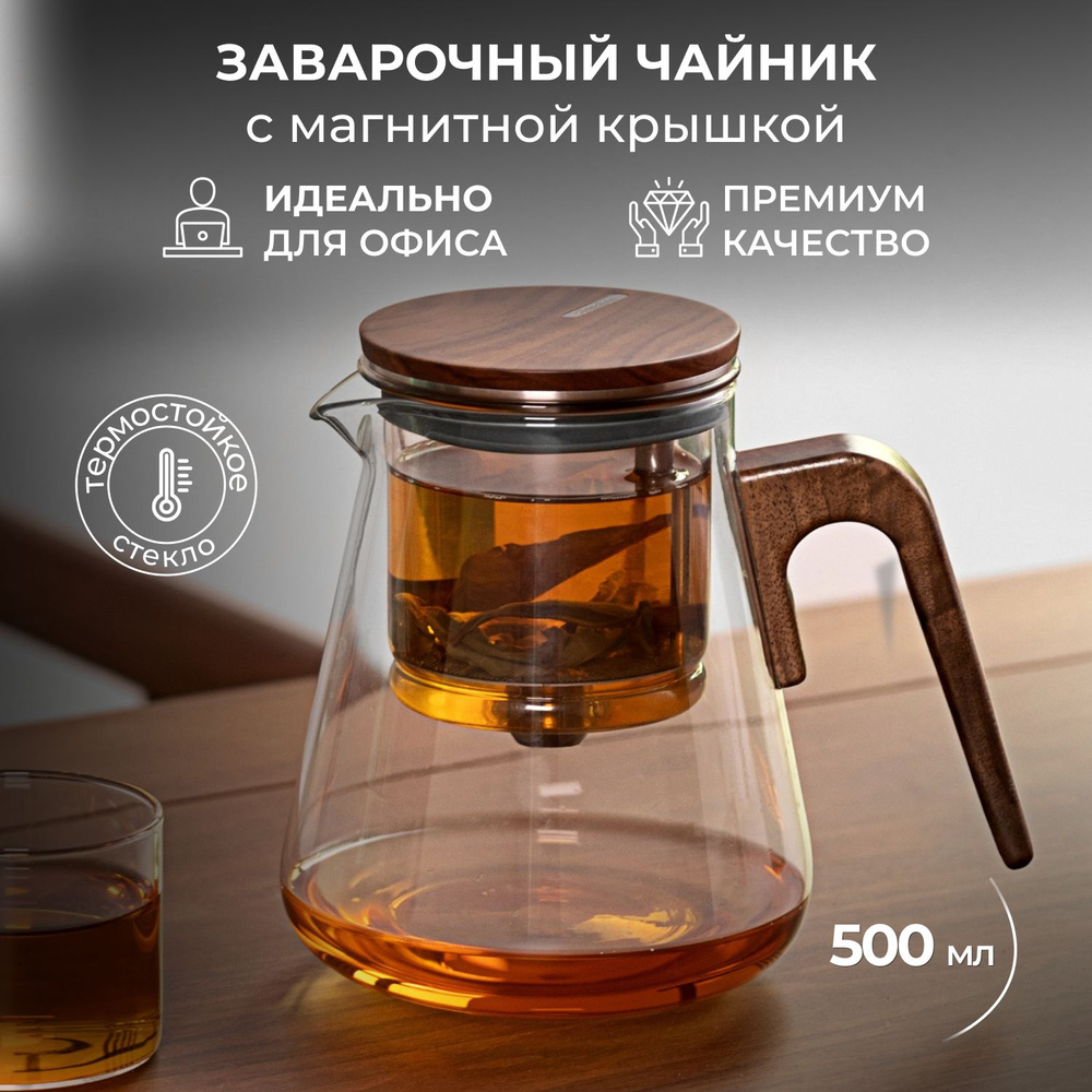 Стеклянный заварочный чайник Гунфу с кнопкой SAMADOYO 500 мл, Типод ...