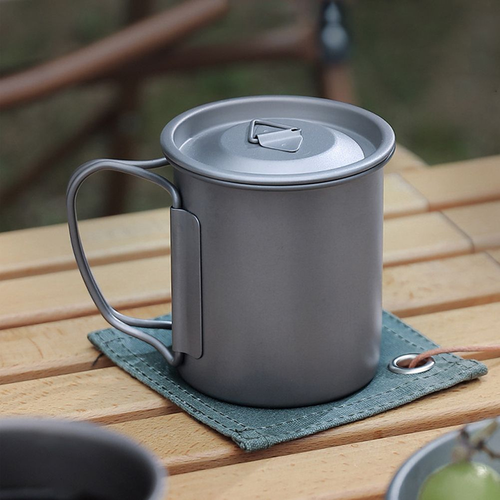 Титановая кружка, походная чашка для воды с ручкой и крышкой для походов на открытом воздухе ...
