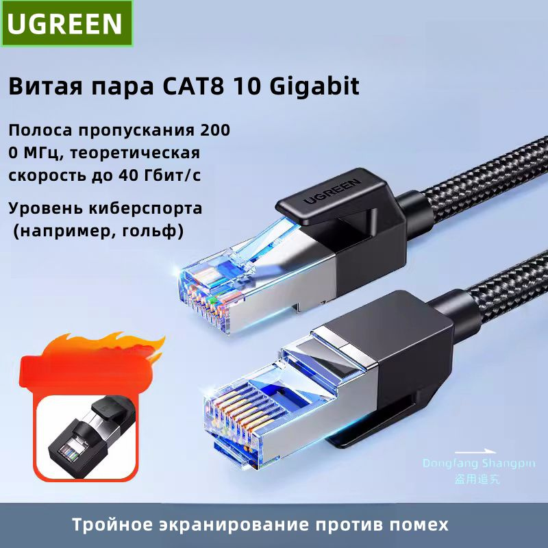 Патч-корд UGREEN NW153 30795 CAT8 Экранированная 10 000-гигабитная ...