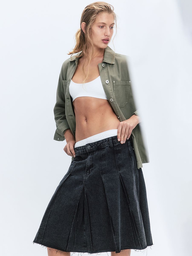 Юбка Женский Befree темно-серый Джинс, размер 50 Молния Рюши Однотонный На любой сезон, рост 170 ...