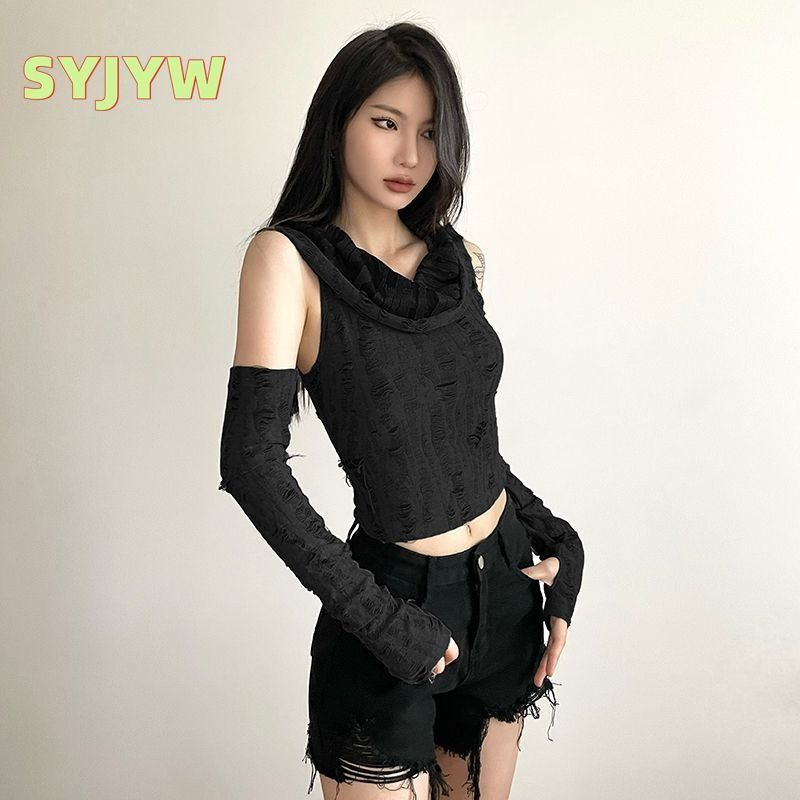 Топ Женский SYJWY черный, размер 40 Полиэстер Без рукавов Повседневный Бег Китай Без застежки ...