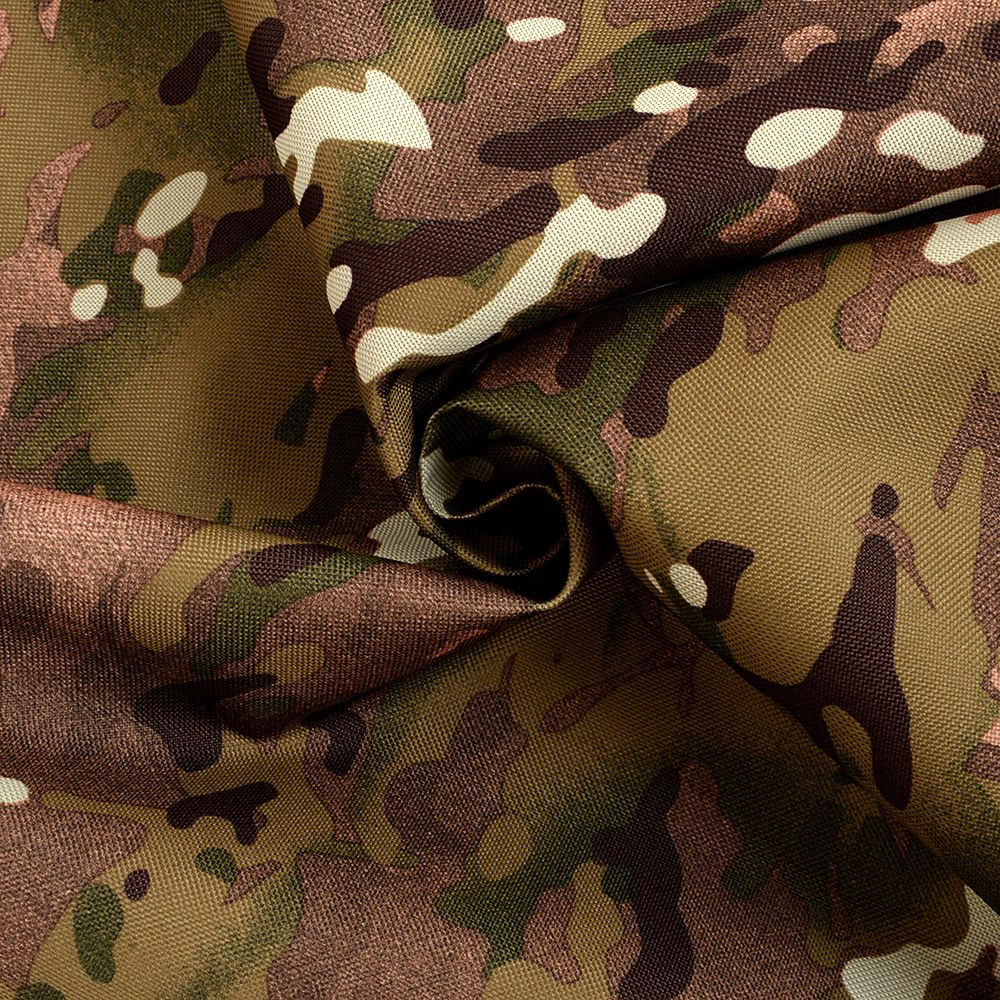 Ткань Оксфорд 600d ПВХ камуфляж бежевый-зеленый-коричневый, водоотталкивающая / Ткань для шитья ...