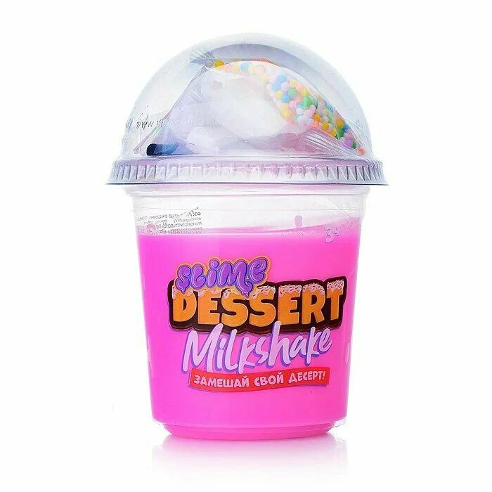 Слайм с наполнителем и декором Slime Dessert Milkshake Розовый (300 гр ...