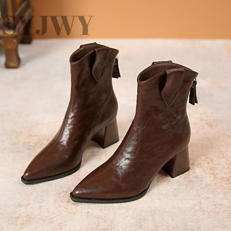 Сапоги Женский SYJWY полусапоги, размер 39 коричневый мрамор На любой сезон Толстый каблук Китай ...